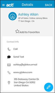 How do I view create and edit Contacts in Act! Companion?