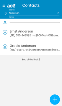 How do I search for Contacts in Act! Companion?