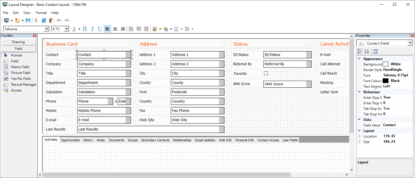 Designing Layouts in Act!