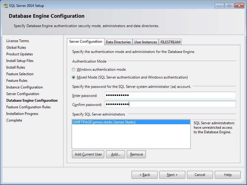 How to manually create the Microsoft SQL Server 2014 ACT7 Instance