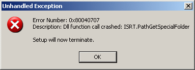 Unhandled Exception - Error Number: 0X80040707 DLL function call crashed ISRT. vergetfileversion ...