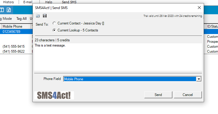 Sending SMS Messages with SMS4Act!
