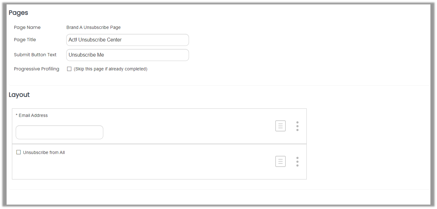 Creating and using multiple unsubscribe pages in Act! Marketing Automation
