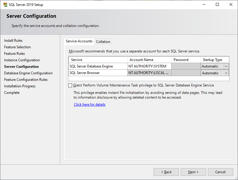 How to manually create the Microsoft SQL Server 2019 ACT7 Instance