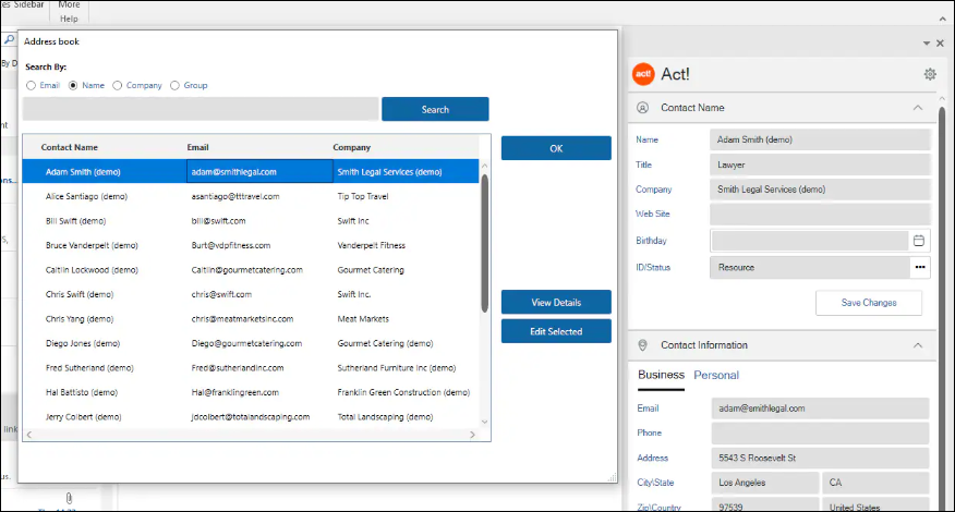 How to Set Up and Use the Act! Sidebar for Outlook in Act! Premium Desktop