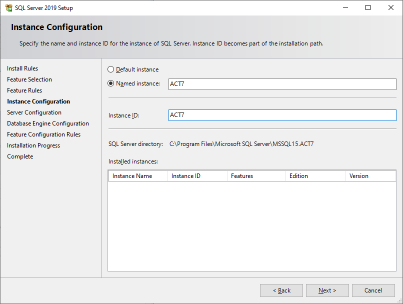 How to manually create the Microsoft SQL Server 2019 ACT7 Instance for ...